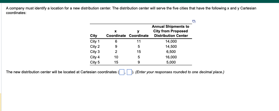 Solved A company must identify a location for a new | Chegg.com