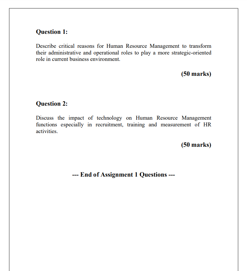 Solved Describe critical reasons for Human Resource | Chegg.com