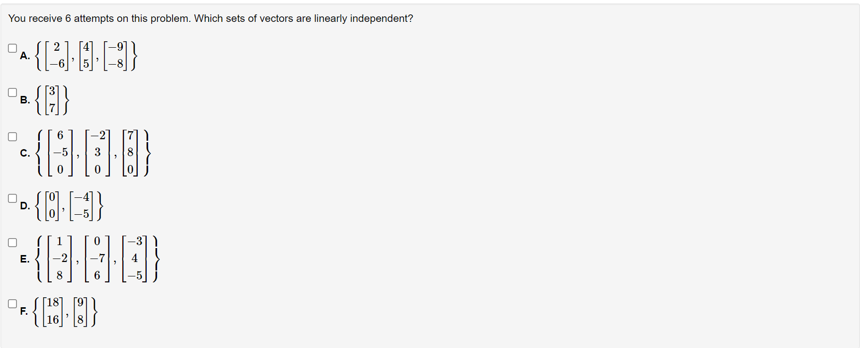 Solved You receive 6 attempts on this problem. Which sets of | Chegg.com