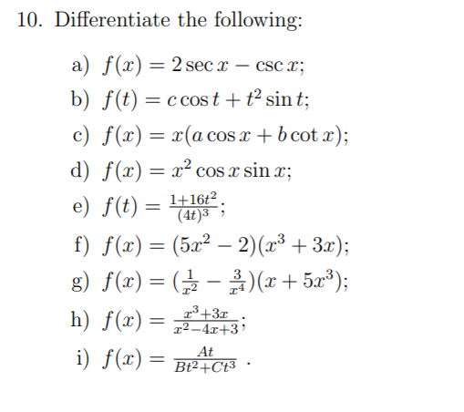 Solved 10. Differentiate the following: a) f(x) = 2 sec x – | Chegg.com