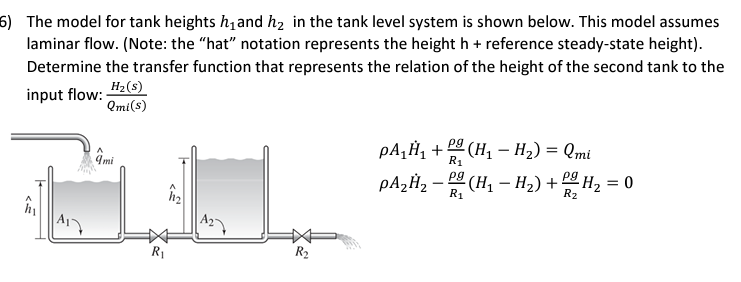 Solved The model for tank heights h1 and h2 in the tank | Chegg.com