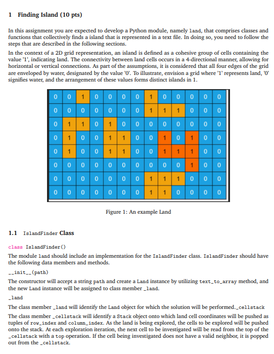 Solved 1 Finding Island (10 pts) In this assignment you are | Chegg.com