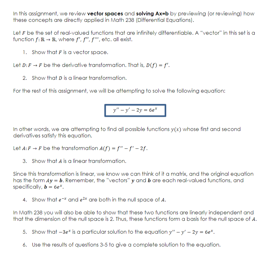 Solved In this assignment, we review vector spaces and | Chegg.com