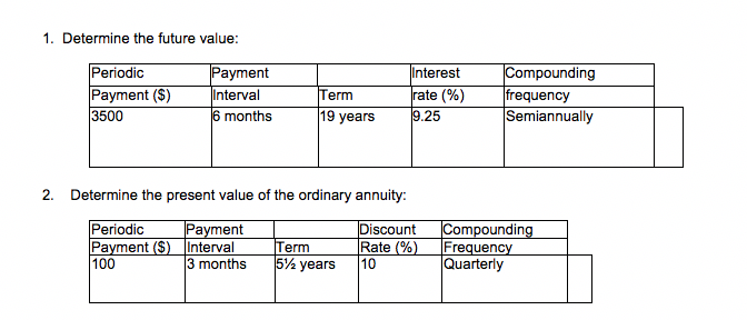 Solved 1. Determine the future value: 2. Determine the | Chegg.com