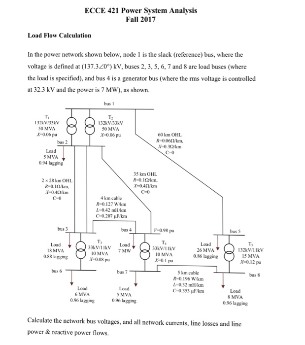 ECCE 421 Power System Analysis Fall 2017 Load Flow | Chegg.com