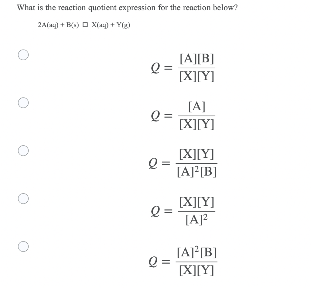 Solved What is the reaction quotient expression for the | Chegg.com