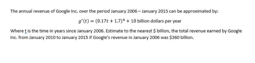 Solved The annual revenue of Google Inc. over the period | Chegg.com