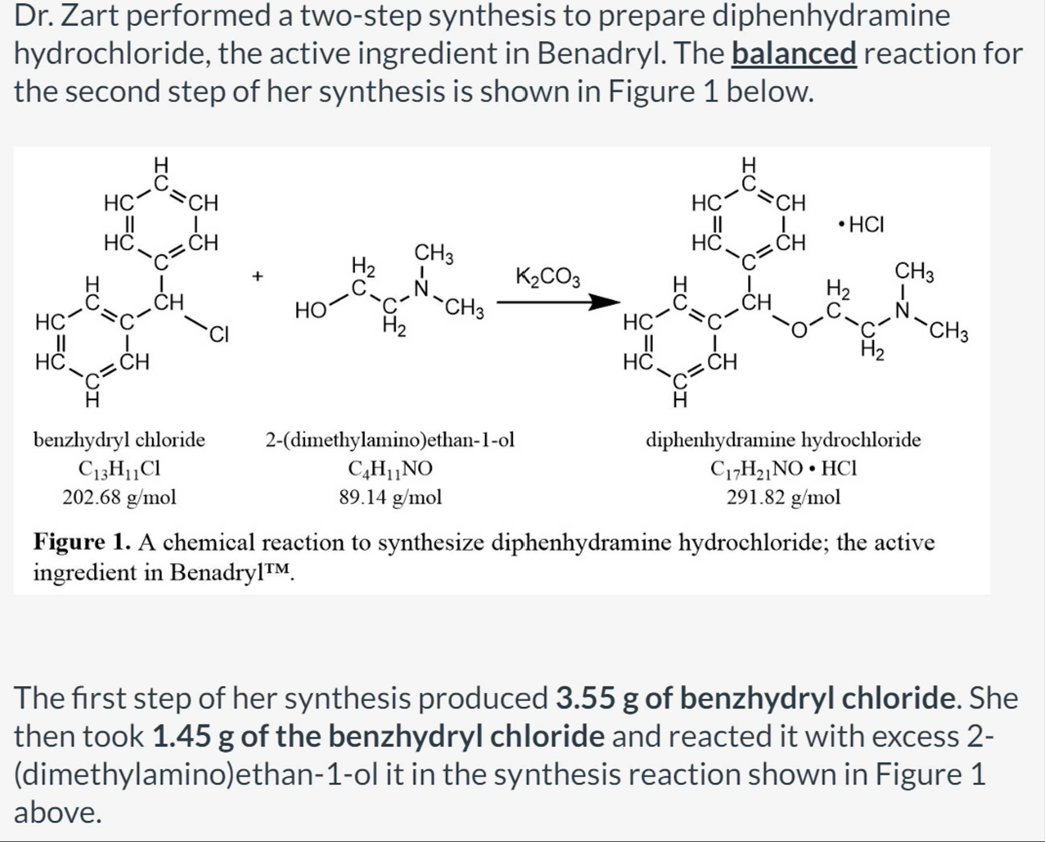 Solved The first step of her synthesis produced 3.55g ﻿of | Chegg.com
