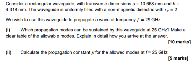 Solved Consider a rectangular waveguide, with transverse | Chegg.com