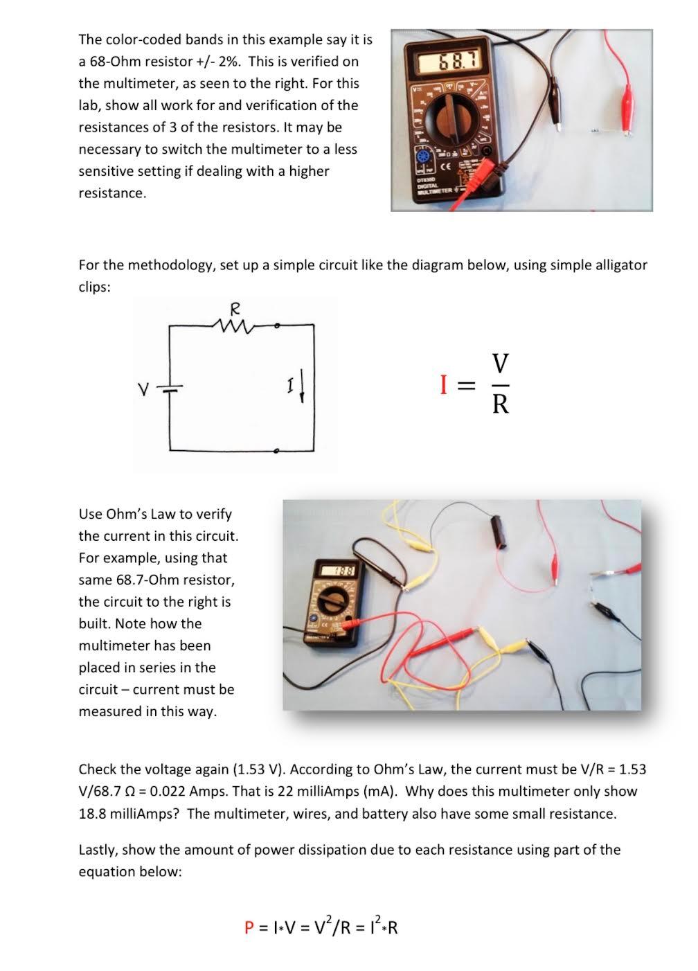 Solved Lab #7 Power & Ohm's Law This lab begins the | Chegg.com