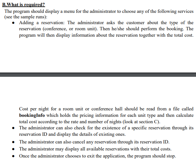Solved B.What is required? The program should display a menu | Chegg.com