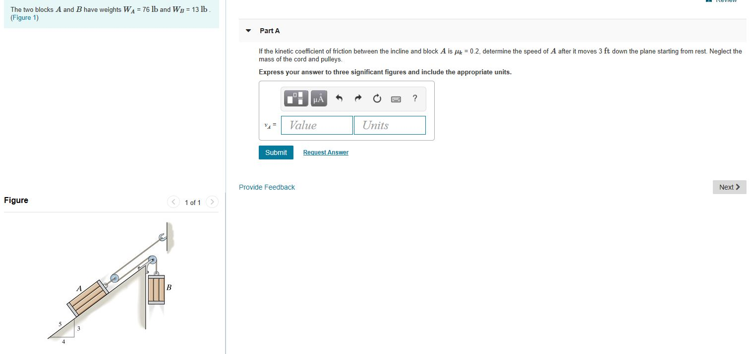 Solved The two blocks A and B have weights WA = 76 lb and WB | Chegg.com