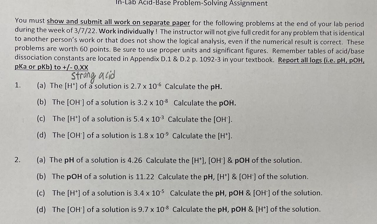 Solved In-Lab Acid-Base Problem-solving Assignment You must | Chegg.com