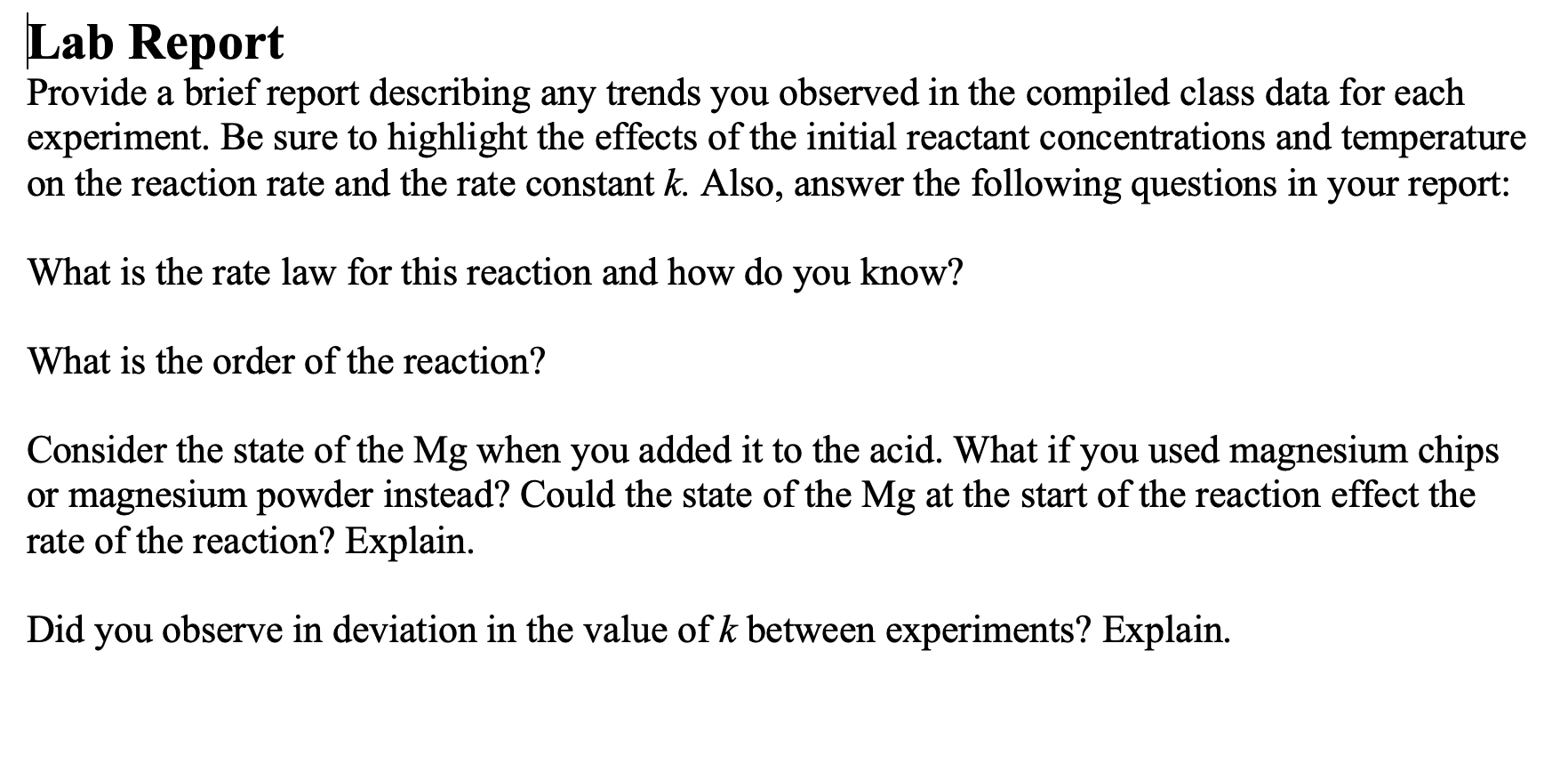 Experiment III: Effect of Temperature on Reaction | Chegg.com