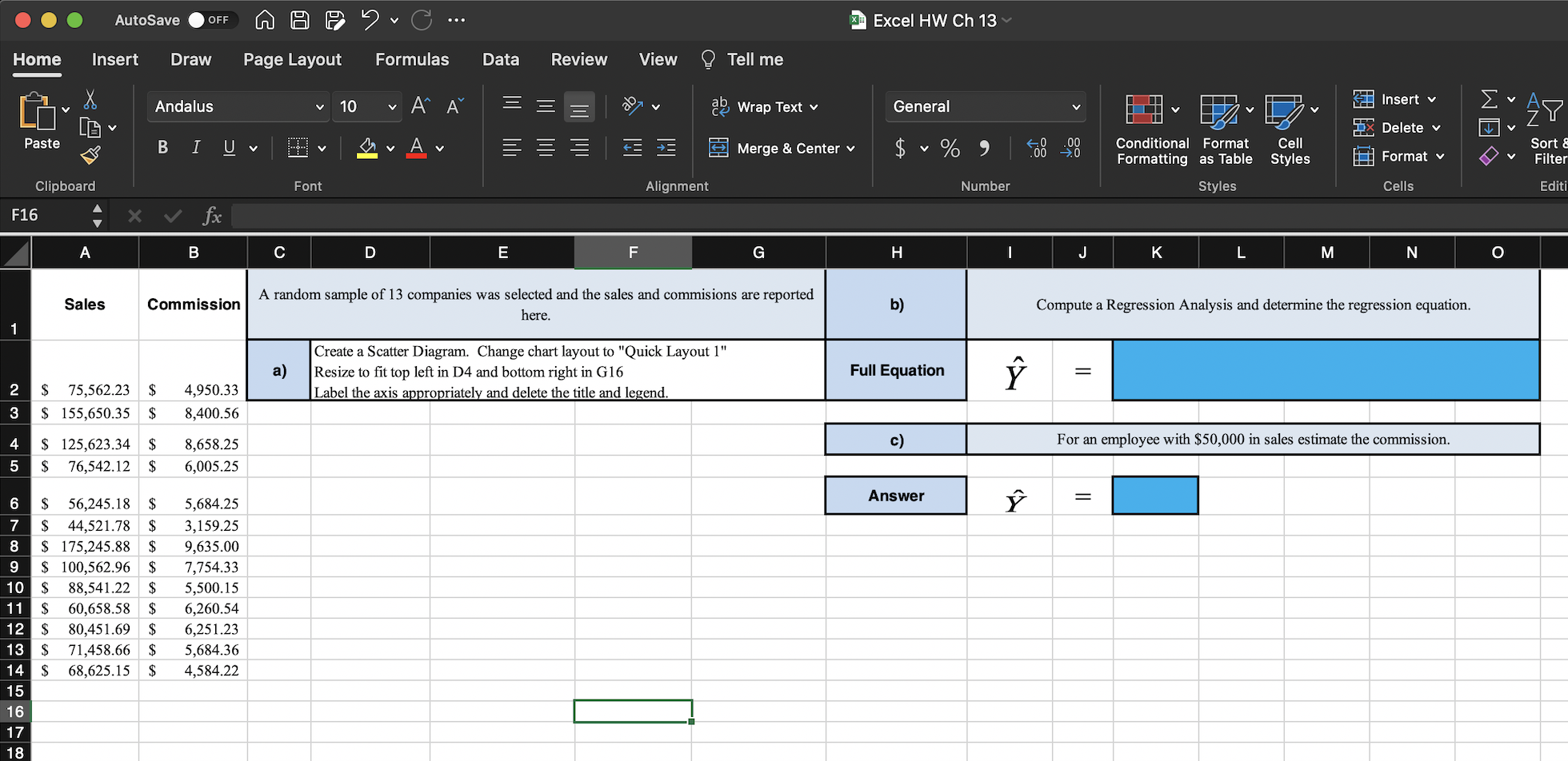 Solved AutoSave OFF bro Excel HW Ch 13 Home Insert Draw Page | Chegg.com