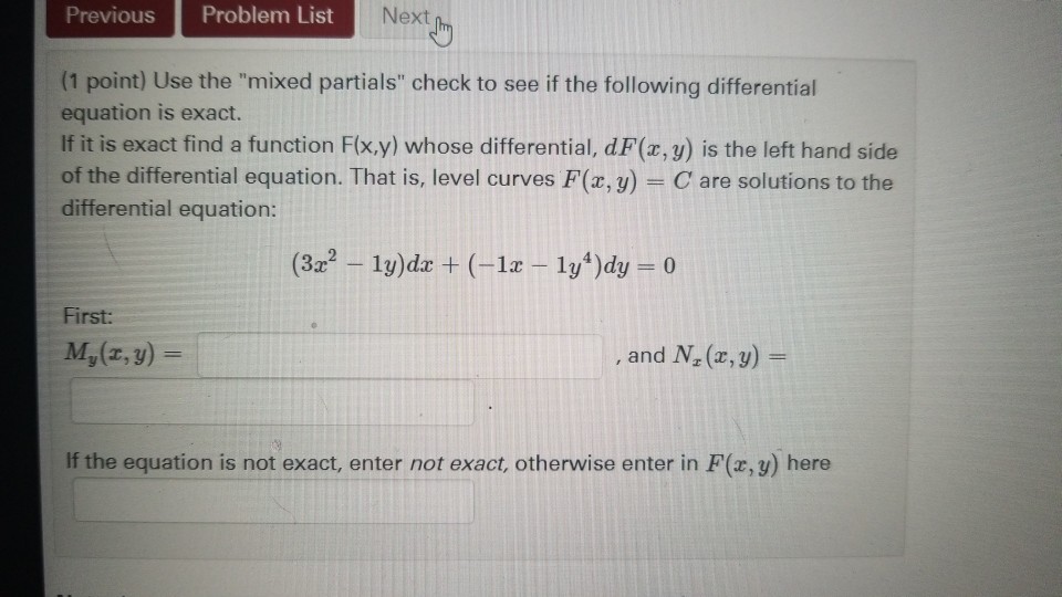 Solved Previous Problem List Next (1 point) Use the "mixed | Chegg.com