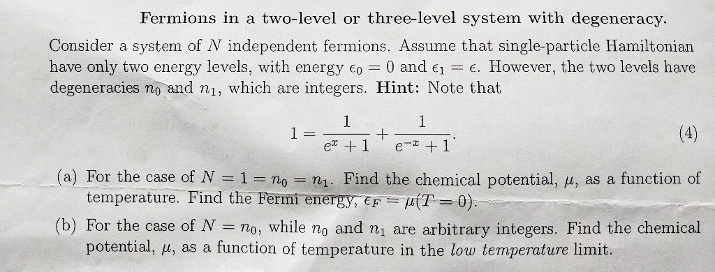 Solved Fermions in a two-level or three-level system with | Chegg.com
