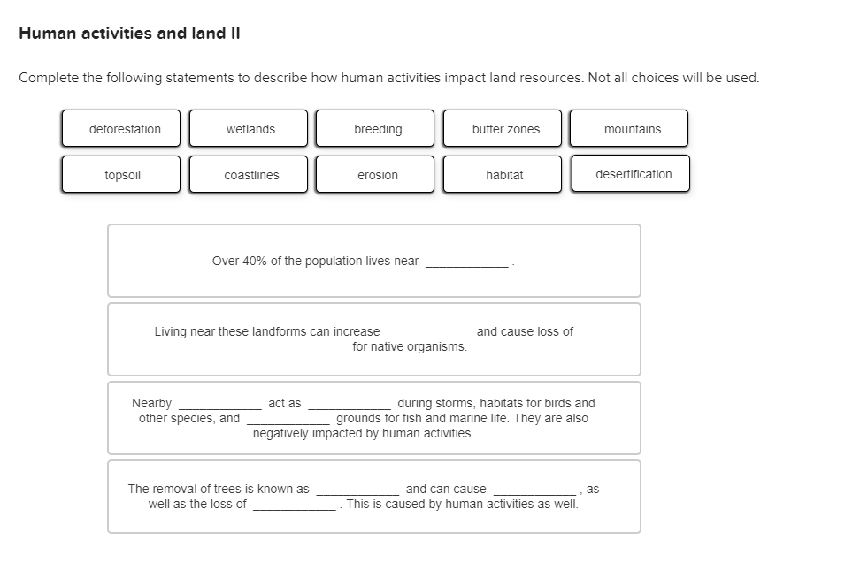Solved Human activities and land II Complete the following | Chegg.com