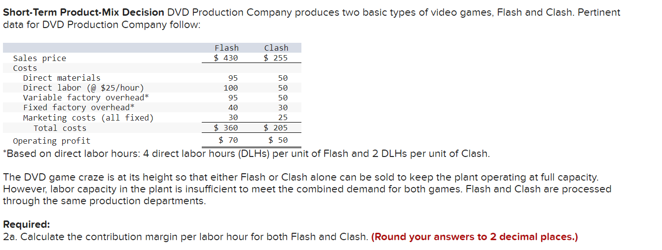 Solved Short-Term Product-Mix Decision DVD Production | Chegg.com