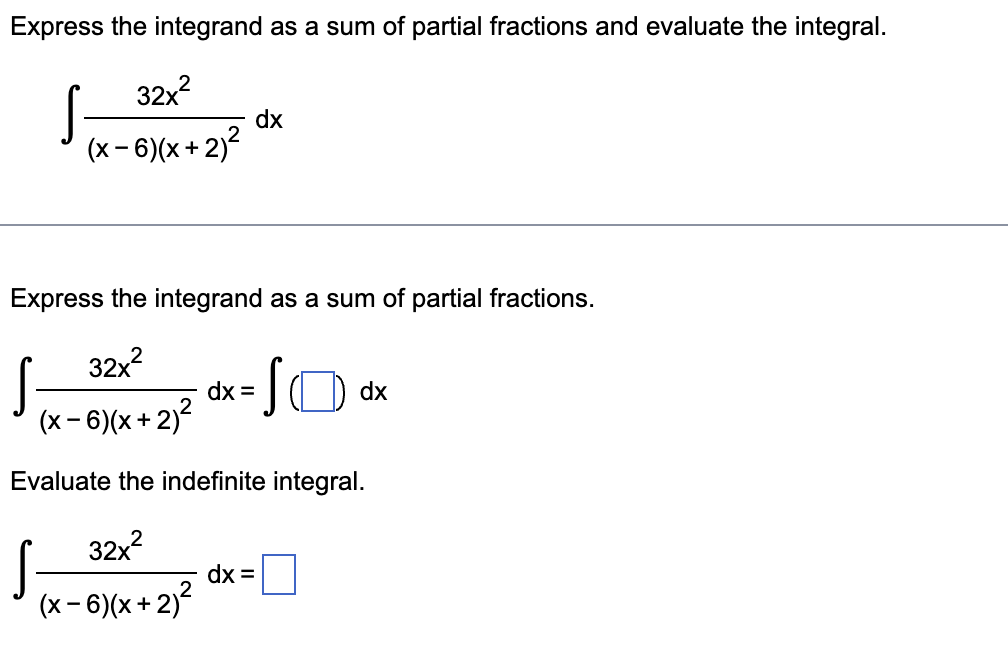 Solved Express the integrand as a sum of partial fractions | Chegg.com