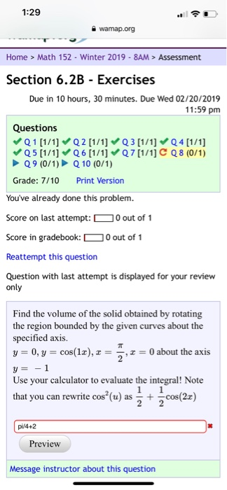 Solved 1:29 a wamap.org wamap.org Home > Math 152 - Winter | Chegg.com
