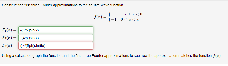 Solved Construct the first three Fourier approximations to | Chegg.com