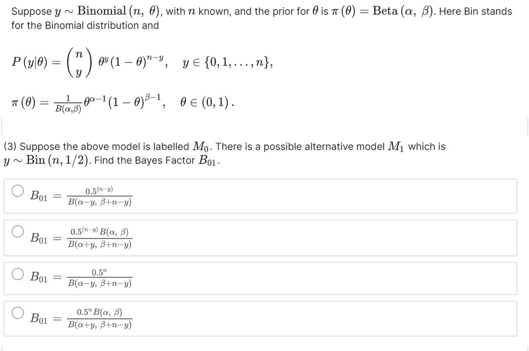 Solved Suppose y ~ Binomial (n, 6), with n known, and the | Chegg.com