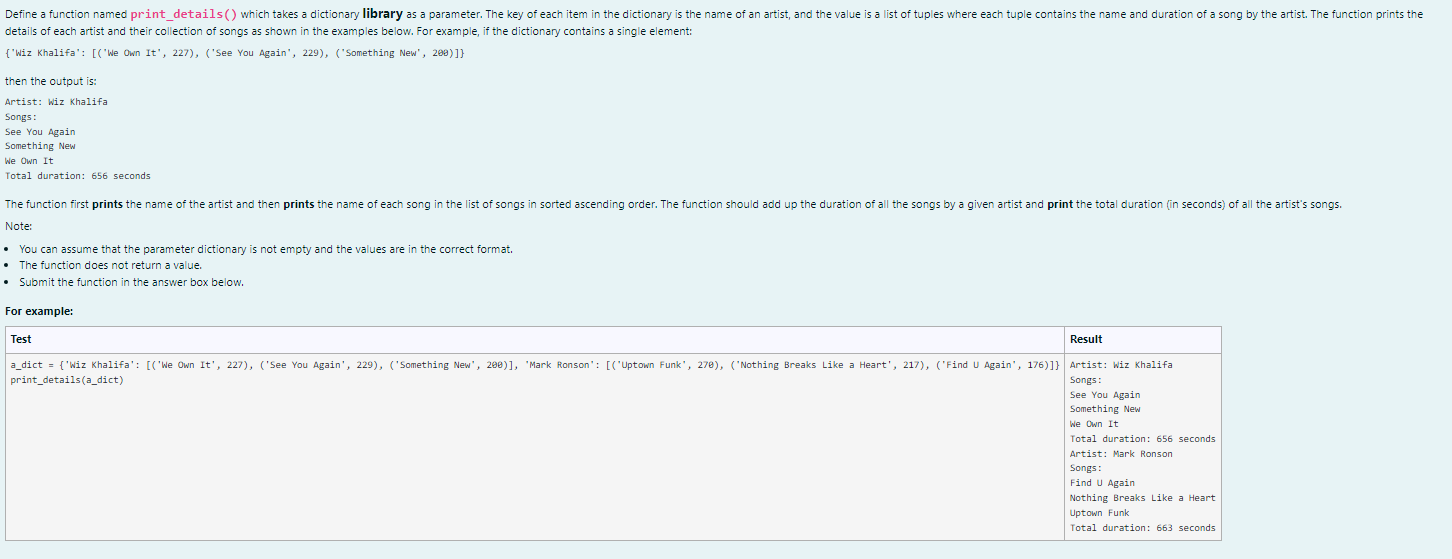 Solved details of each artist and their collection of songs | Chegg.com