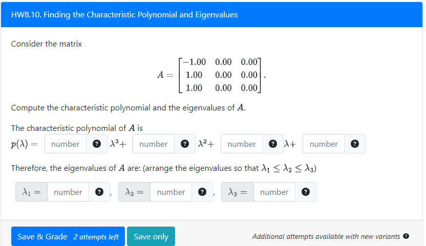 Solved HW8.10. Finding the Characteristic Polynomial and | Chegg.com