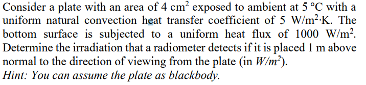 Solved Consider a plate with an area of 4 cm2 exposed to | Chegg.com