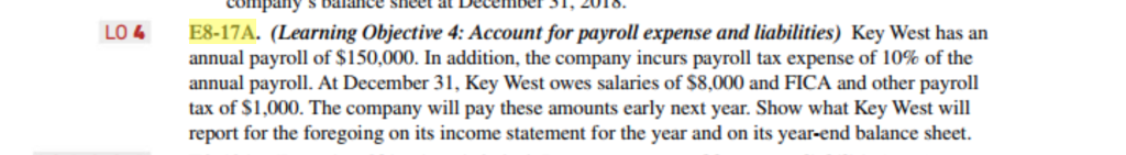 Solved LO&ES-17A. (Learning Objective 4: Account for payroll | Chegg.com