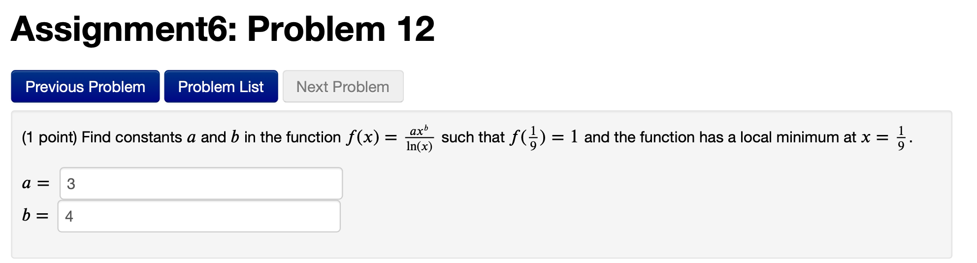 Solved Assignment6 Problem 12 Previous Problem Problem List 0375
