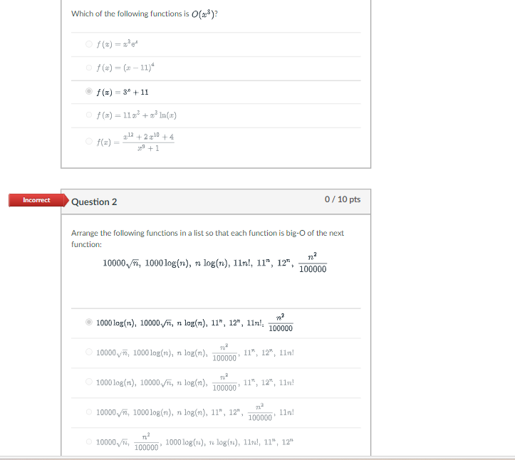 Solved Which of the following functions is O(x3) ? | Chegg.com