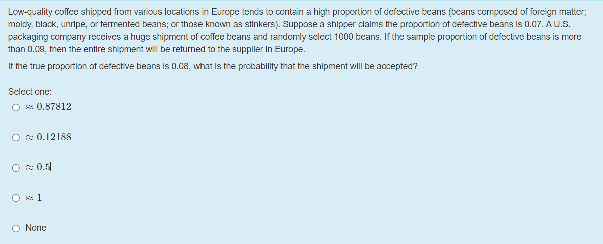 Solved Low-quality coffee shipped from various locations in | Chegg.com