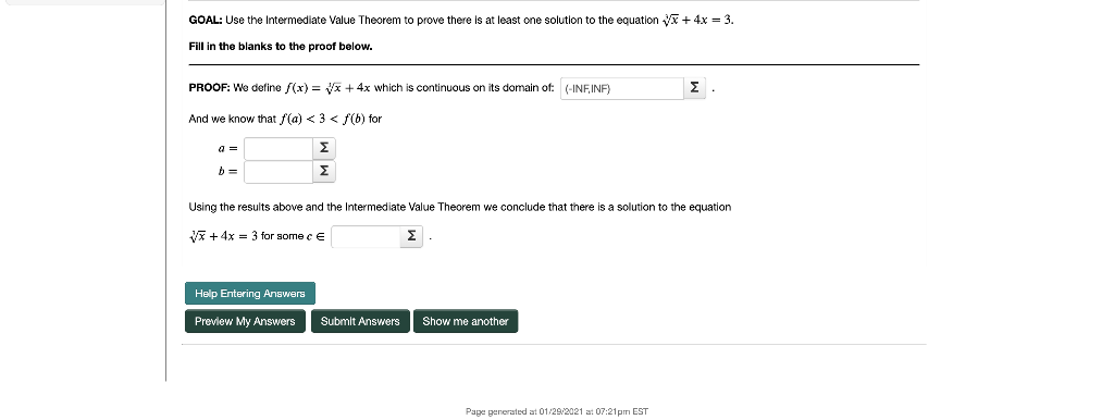 Solved GOAL: Use the Intermediate Value Theorem prove there | Chegg.com