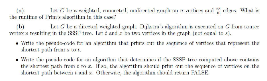 Solved (a) Let G be a weighted, connected, undirected graph | Chegg.com