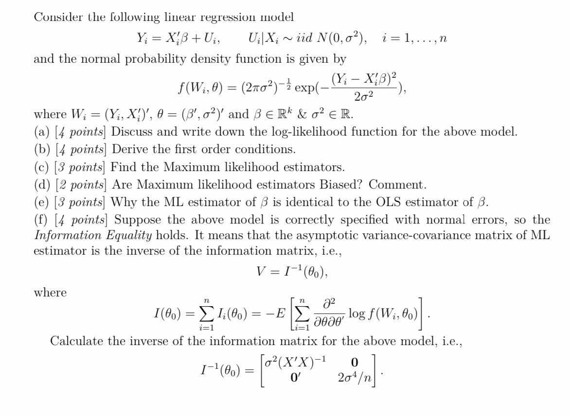 Solved = 2 Consider the following linear regression model Y; | Chegg.com
