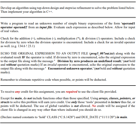 Solved Develop an algorithm using top-down design and | Chegg.com