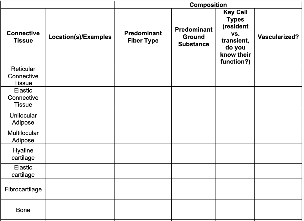 Solved Composition Key Cell Types Predominant (resident | Chegg.com