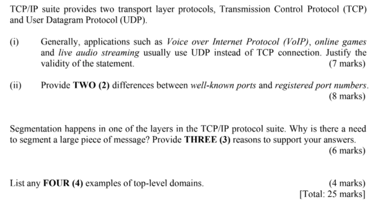 Solved TCP/IP suite provides two transport layer protocols, | Chegg.com