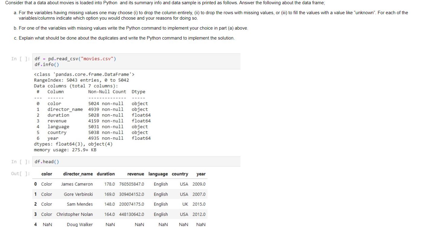Solved Consider that a data about movies is loaded into | Chegg.com