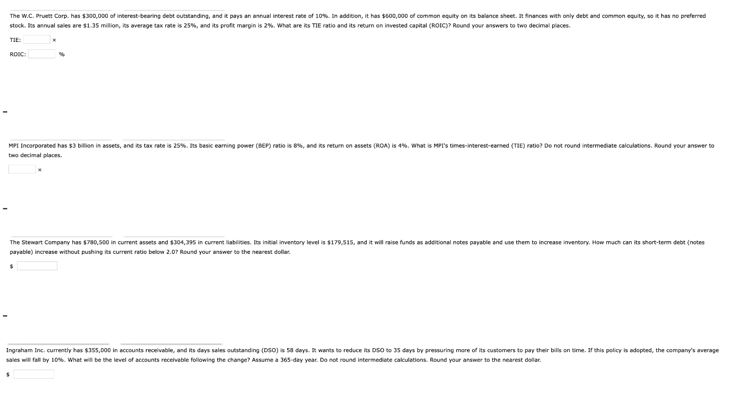 Solved TIE: & ROIC: % two decimal places. payable) increase | Chegg.com