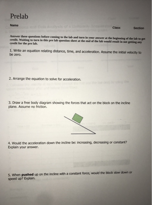 Solved Prelab Name Class Section Answer these questions | Chegg.com