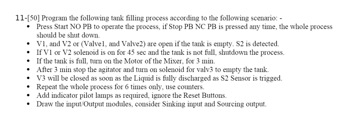 Solved 11-[50] Program the following tank filling process | Chegg.com