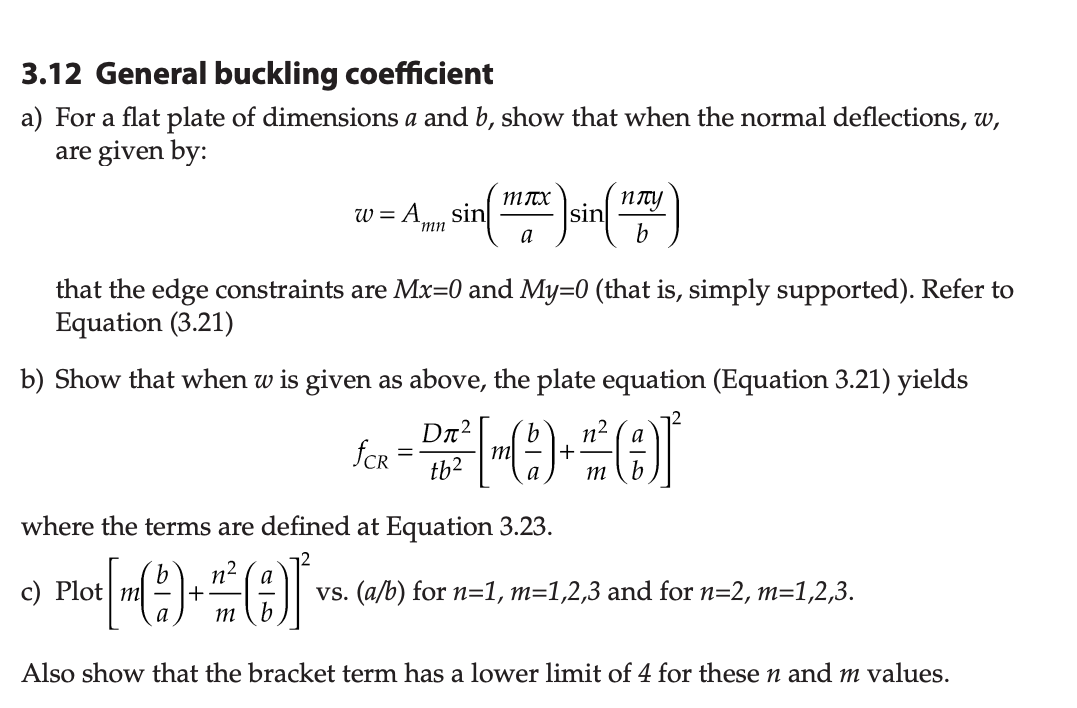 3.12 General buckling coefficient a) For a flat plate | Chegg.com