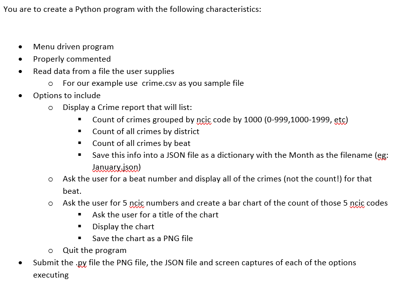 Solved - Menu driven program - Properly commented - Read | Chegg.com