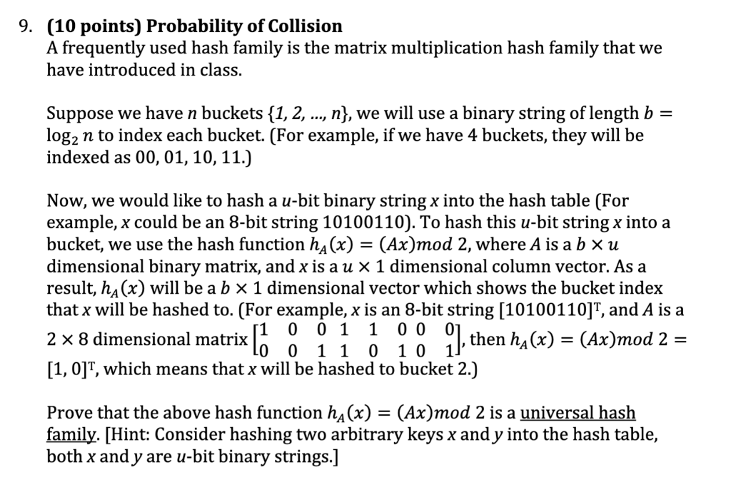 (10 points) Probability of Collision A frequently | Chegg.com