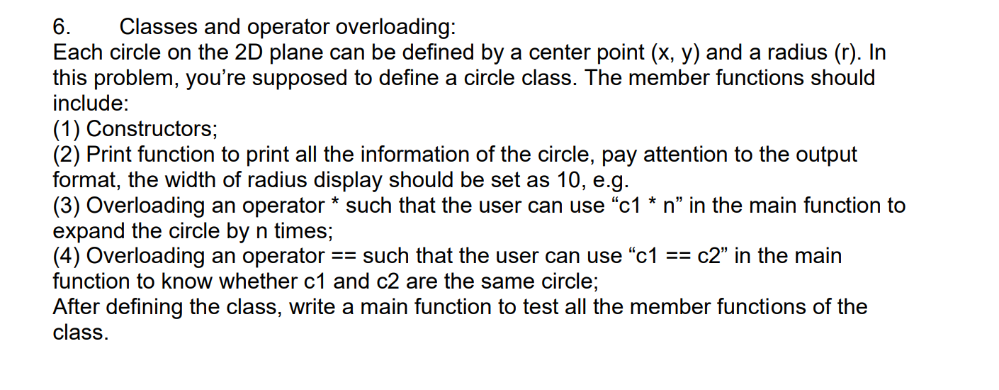 Solved 6. Classes and operator overloading: Each circle on | Chegg.com