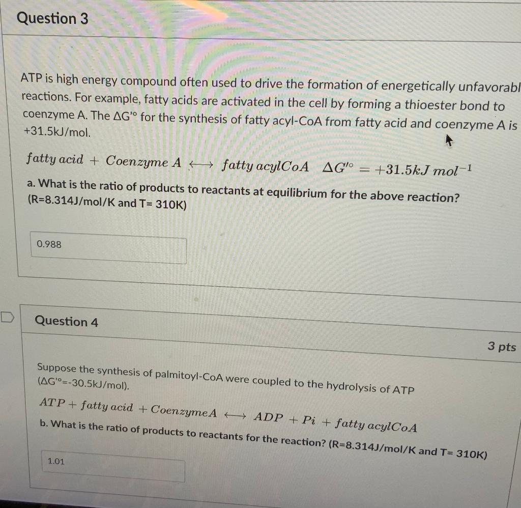 Solved Question 3 ATP is high energy compound often used to | Chegg.com