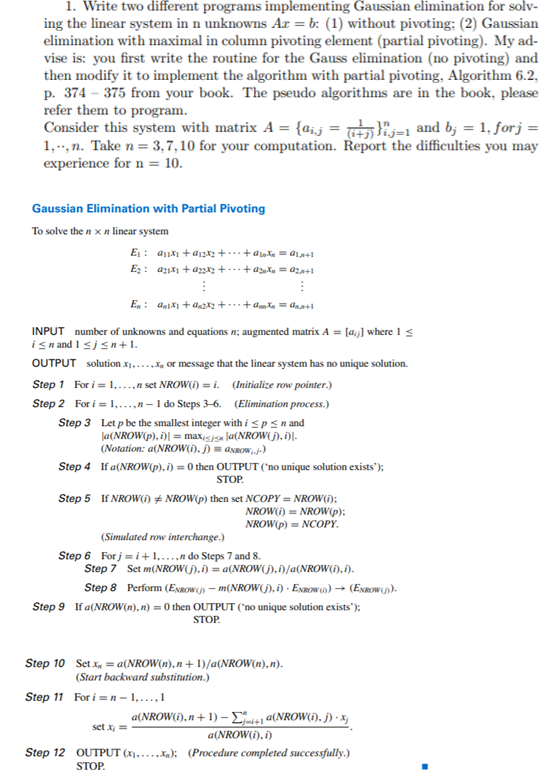 1. Write two different programs implementing Gaussian | Chegg.com